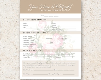 Client Booking Form Template for Models | Script Font 8.5x11 ...