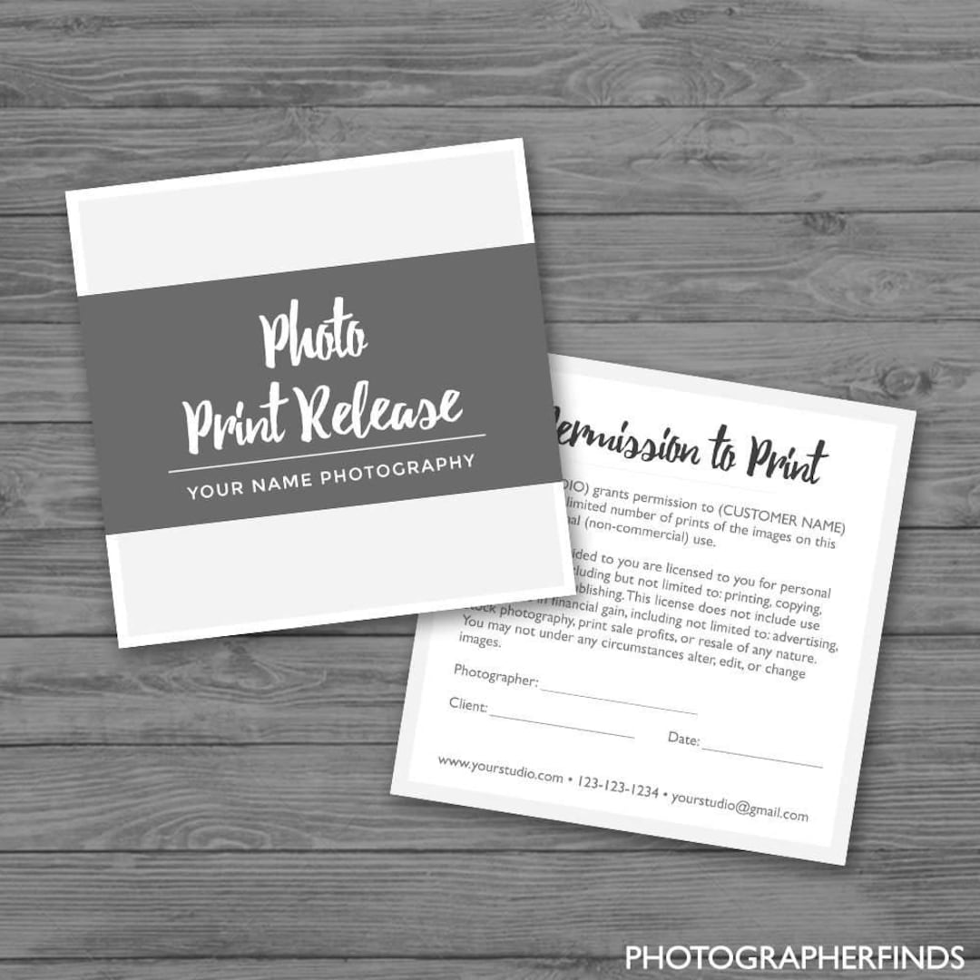 Photo Print Release Form Template - Photographer Business Template ...