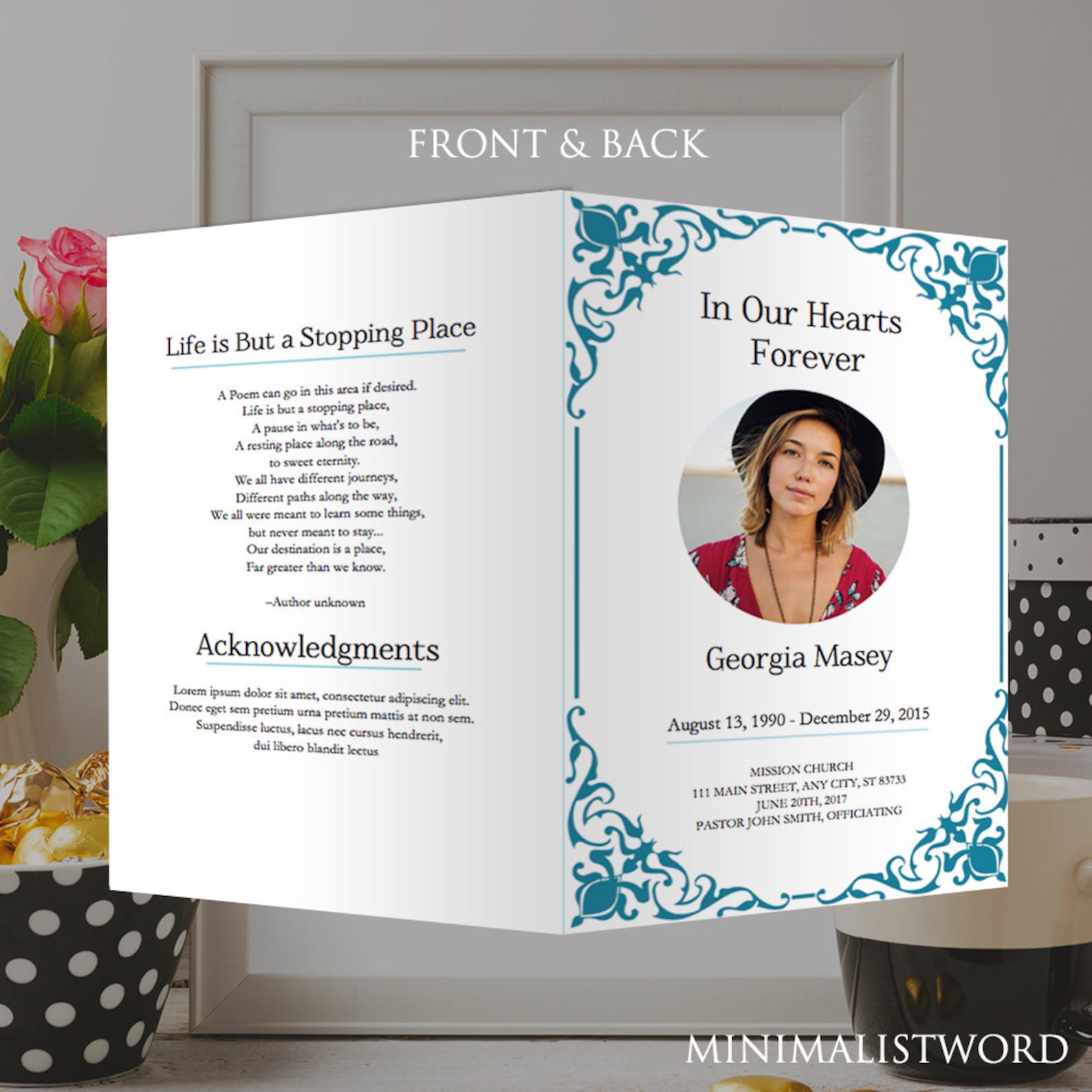 Funeral Program Template MS Word - in Loving Memory, Obituary, Church ...