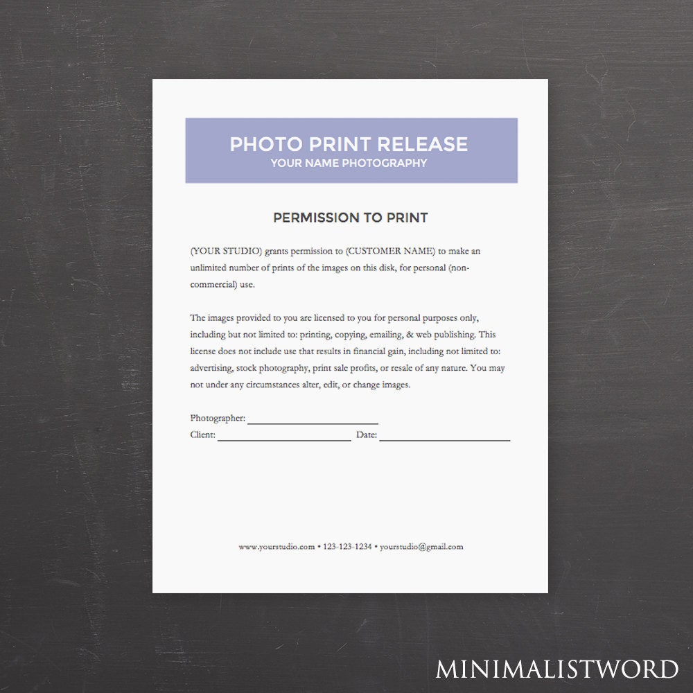 Photo Print Release Form - Photography Template for Photographers - MS ...