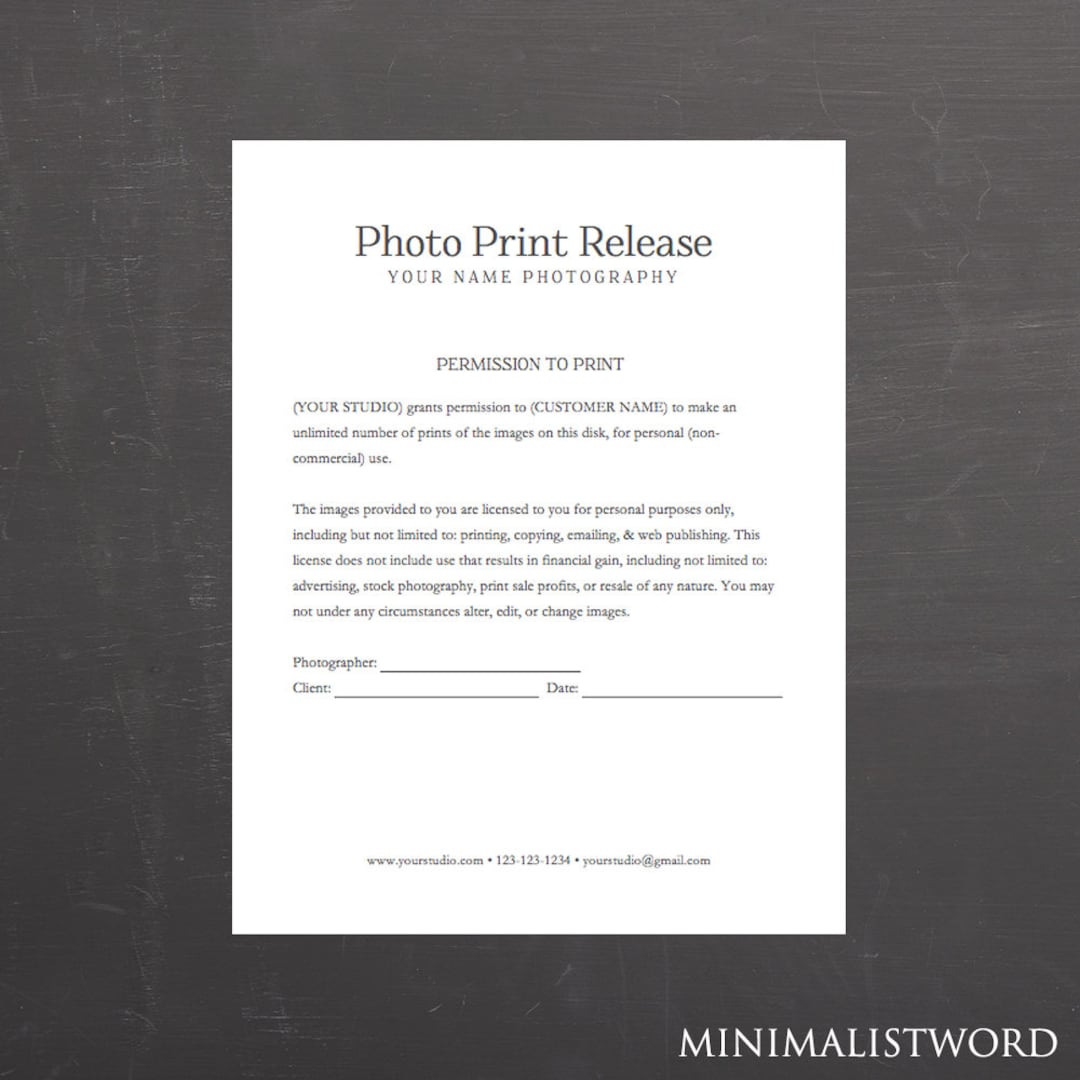 Photo Print Release Form - Photography Template for Photographers - MS ...
