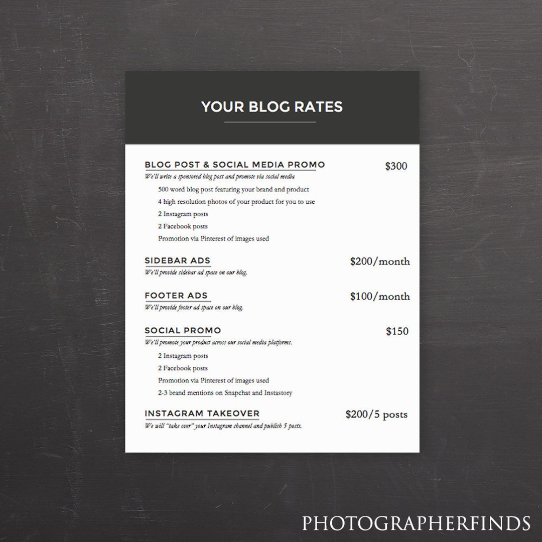 Ad Rate Sheet - Blog Rate Kit - MS Word *INSTANT DOWNLOAD* - Etsy