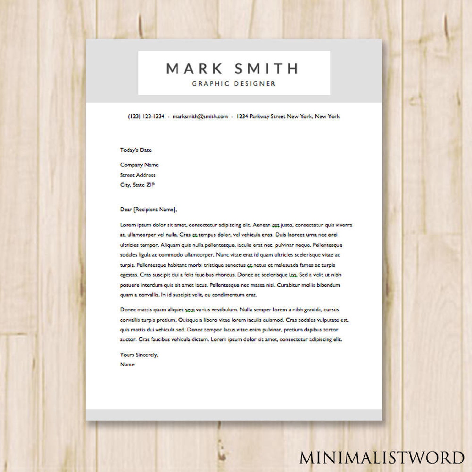 Gray Cover Letter Template - MS Word *INSTANT DOWNLOAD* - Etsy