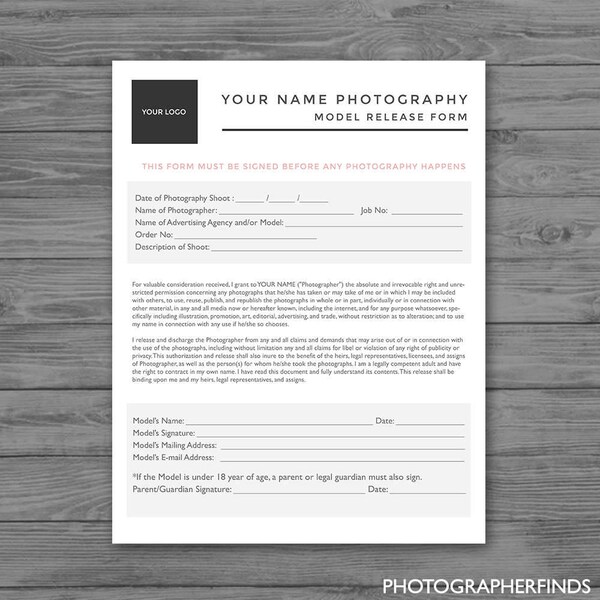 Model Release Form for Photoshop - Etsy