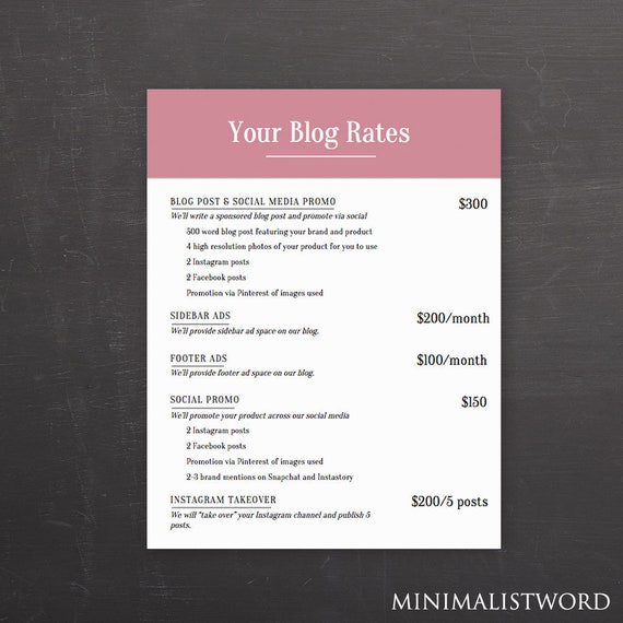 Media Kit Ad Rate Sheet Pink Blog Rate Kit MS Word | Etsy