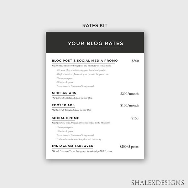 Rate Sheet Template (You'll Enjoy) - Etsy