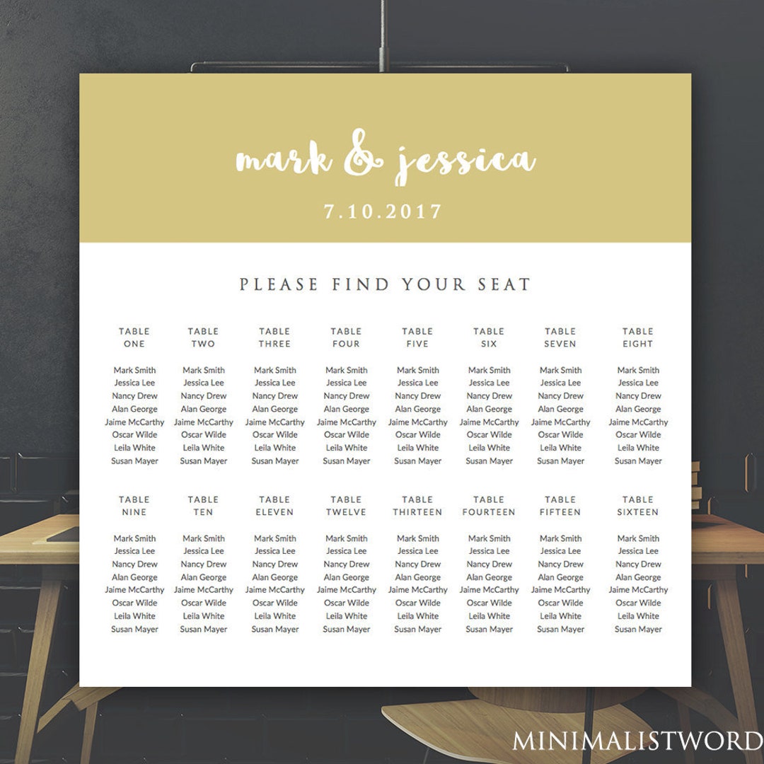 Wedding Seating Chart Template 16 Tables Seat Chart Template, Wedding ...