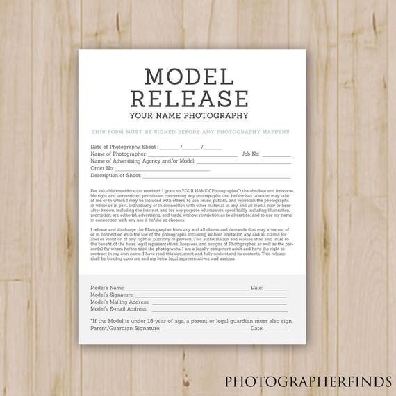 Model Release Form Template Booking Form Photography Forms | Etsy