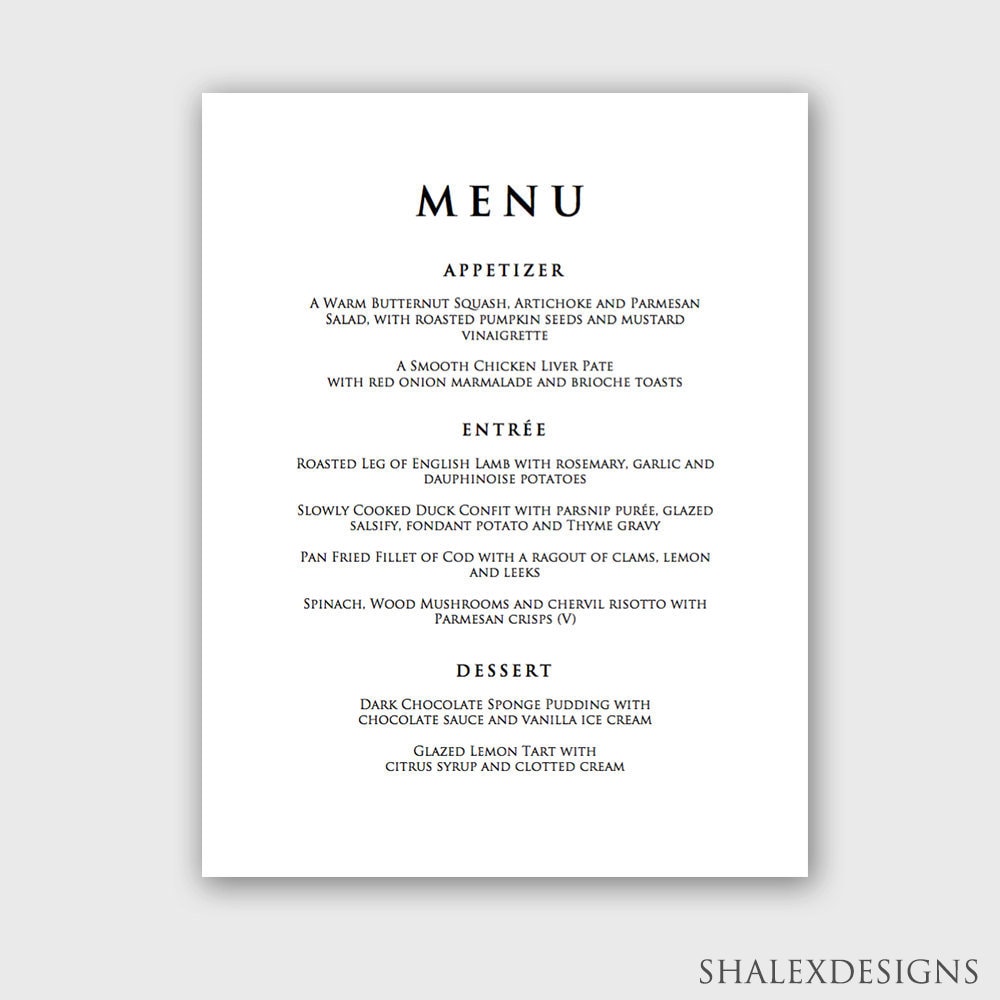 Wedding Menu Template - Minimal Modern Menu - Microsoft Word Doc ...
