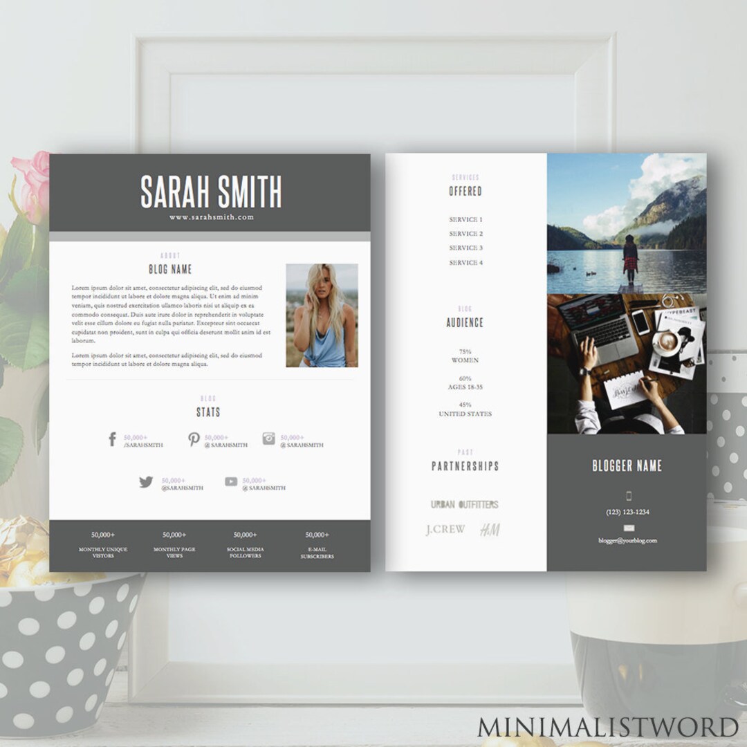 Two-page Media Kit Template - Dark Gray Electronic Press Kit Template - MS Word *INSTANT ...