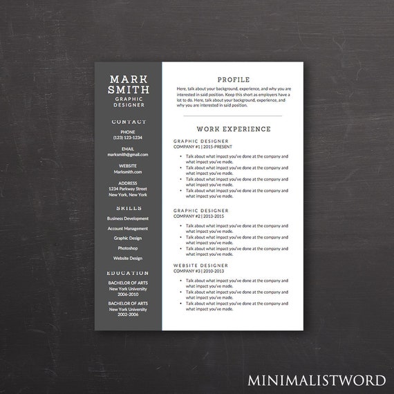 Professional Resume Template for Word - DIY Printable - Modern and Creative CV Design - MS Word ...
