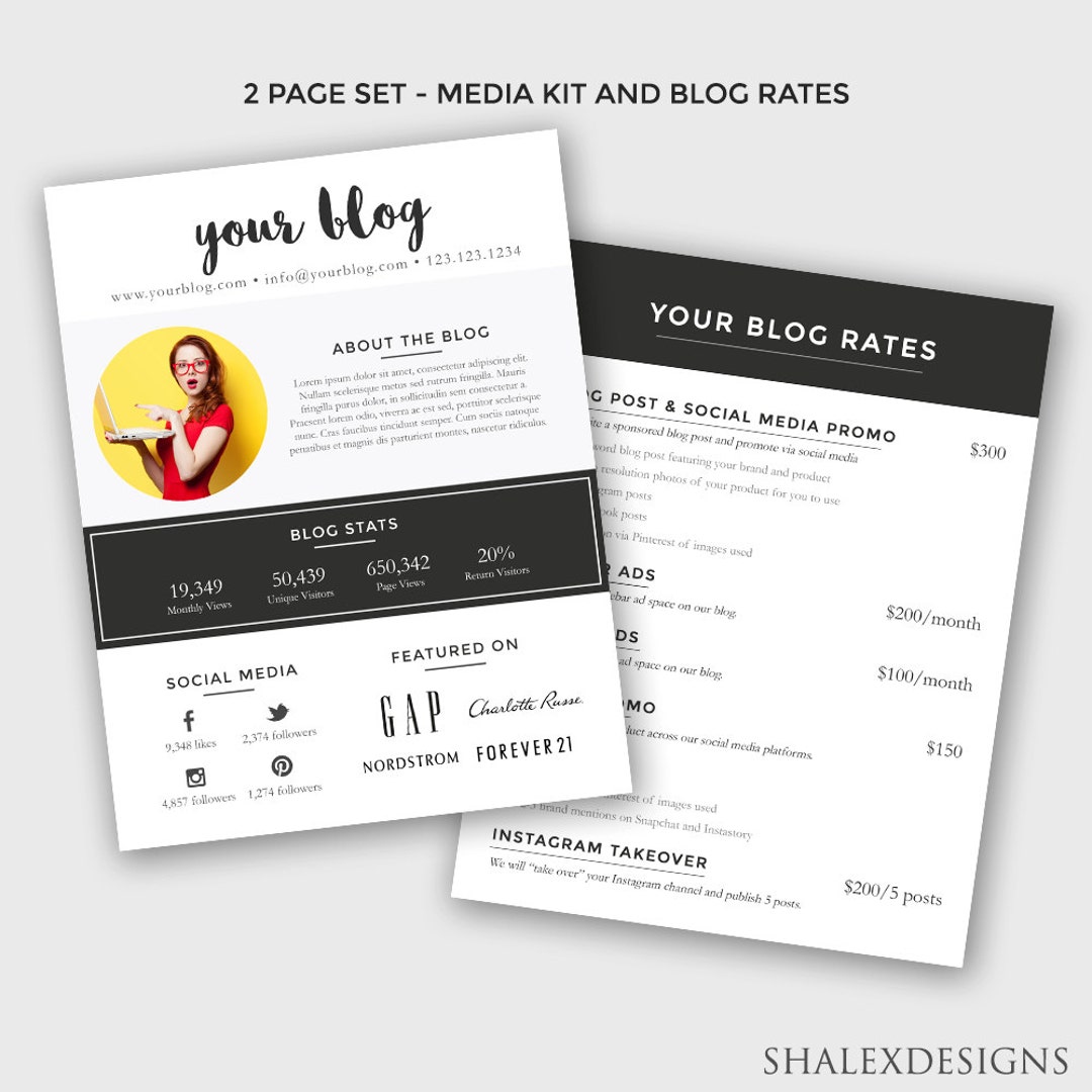 Blogger Media Kit and Rate Kit Template - Photoshop PSD *INSTANT ...