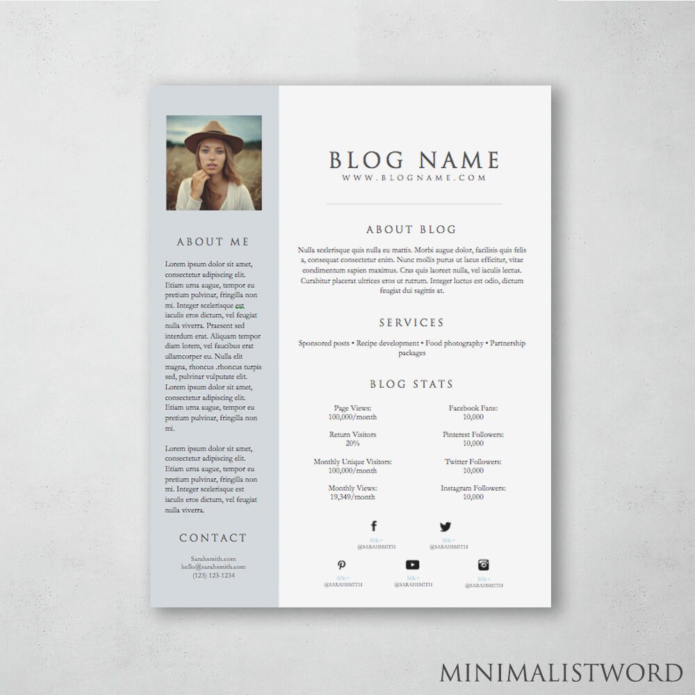 1-page Blog Media Kit Template - Microsoft Word Doc *INSTANT DOWNLOAD ...