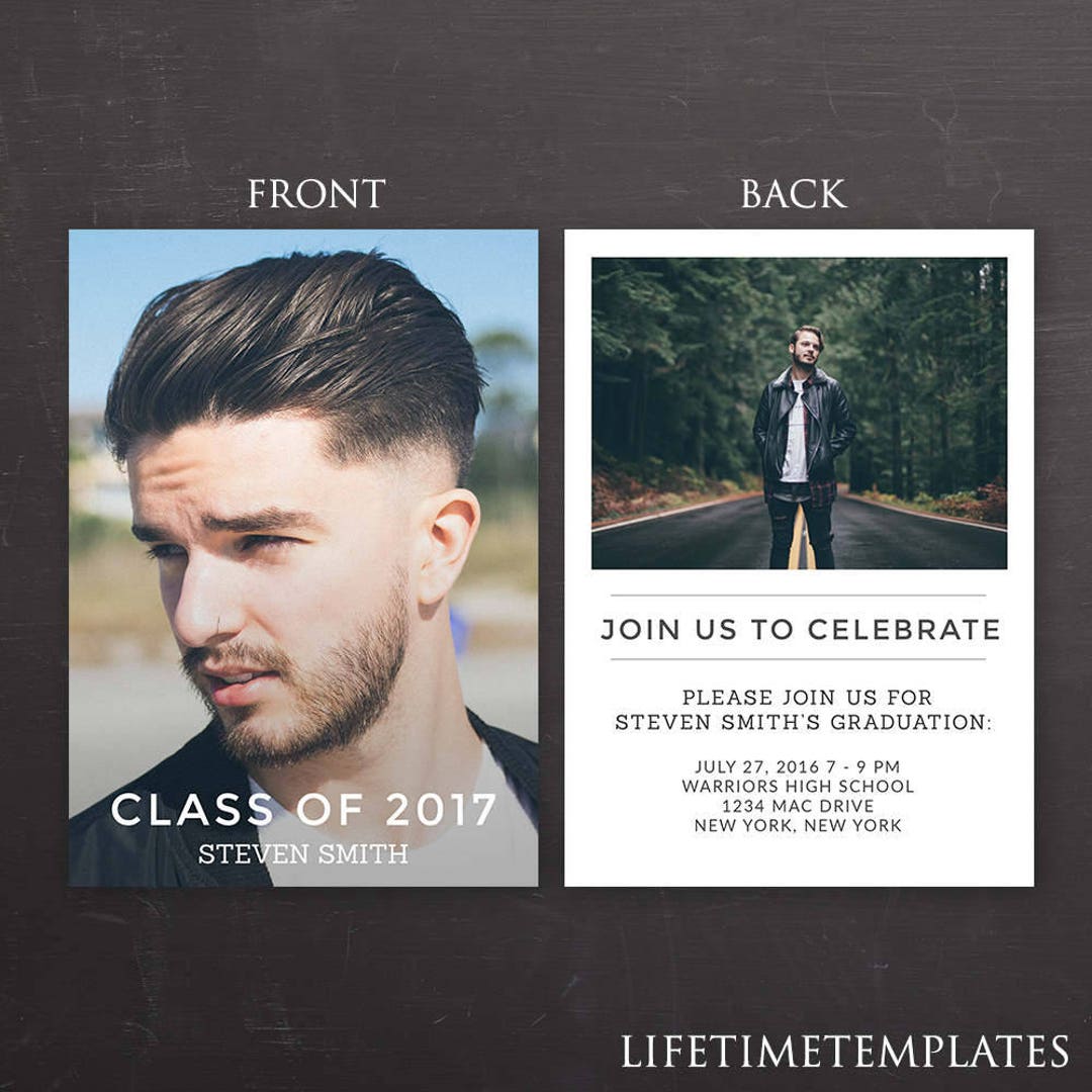 Male Graduation Announcement Template - 5x7 Graduation Card Template ...