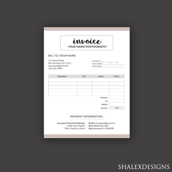 Invoice Receipt Form Photoshop Template - Etsy
