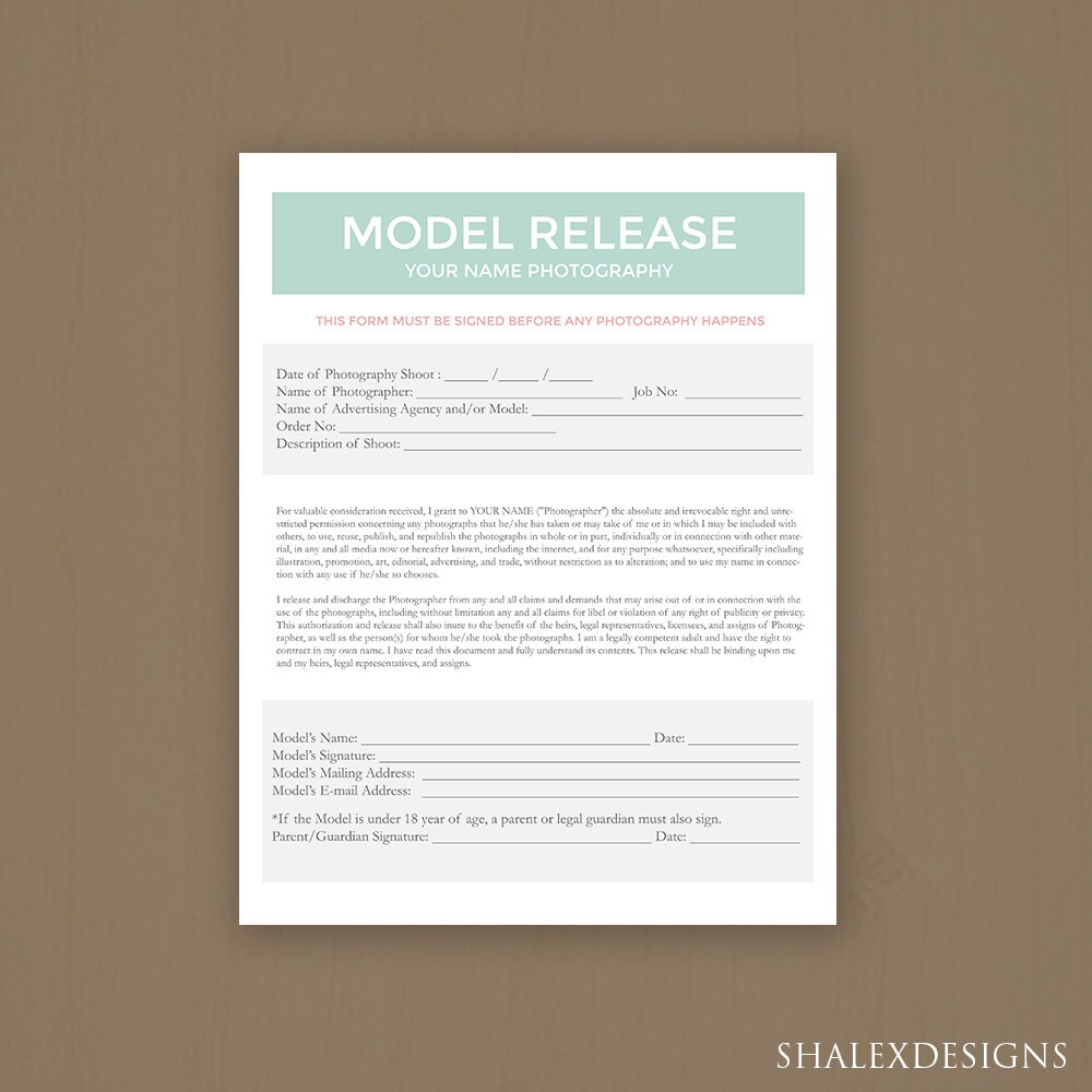 Model Release Forms - Photography Template for Photographers ...