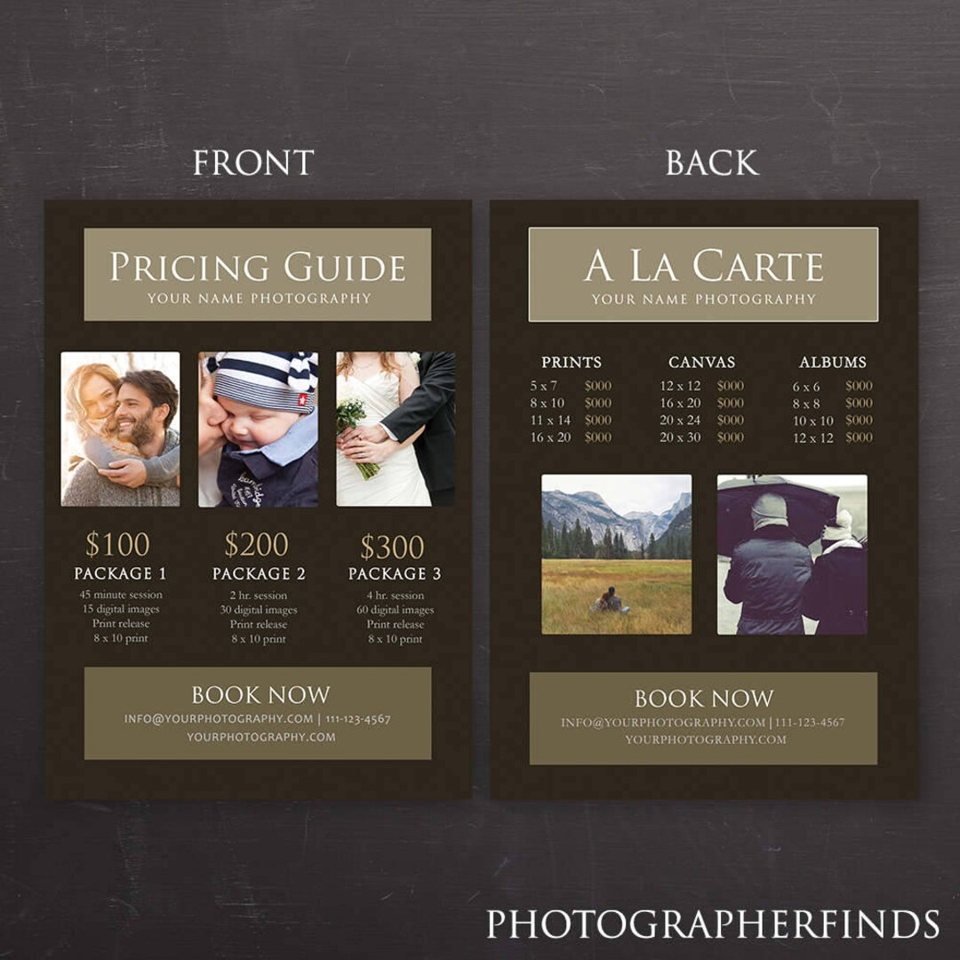 Photo Price List - Photography Pricing Template, Price Guide List for ...
