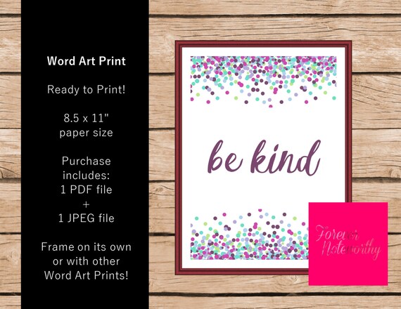 Be Kind Printable and Digital Art Instant Download PDF | Etsy