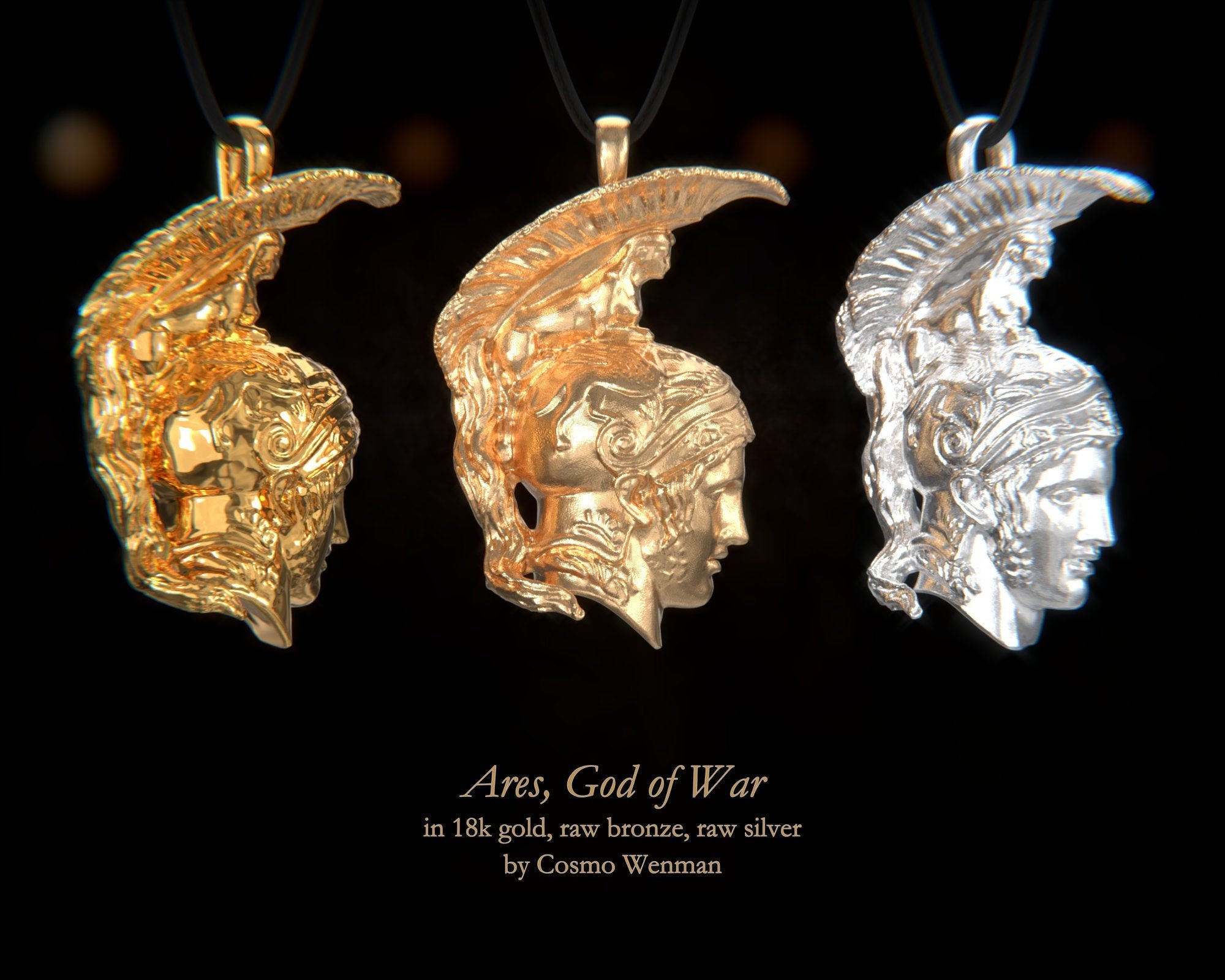 ARES, God of War Necklace Pendant (profile) | Gold, Silver, Bronze ...