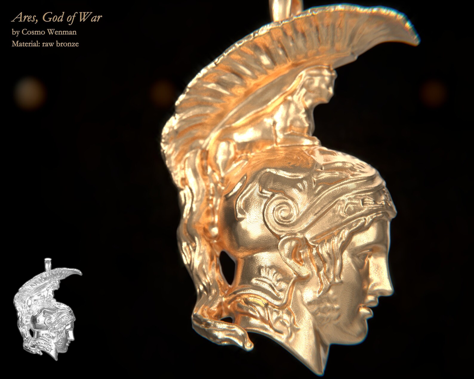 ARES, God of War Necklace Pendant (profile) | Gold, Silver, Bronze ...