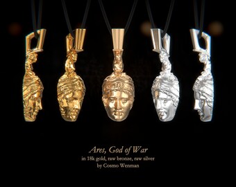 ARES, God of War Necklace Pendant profile Gold, Silver, Bronze ...