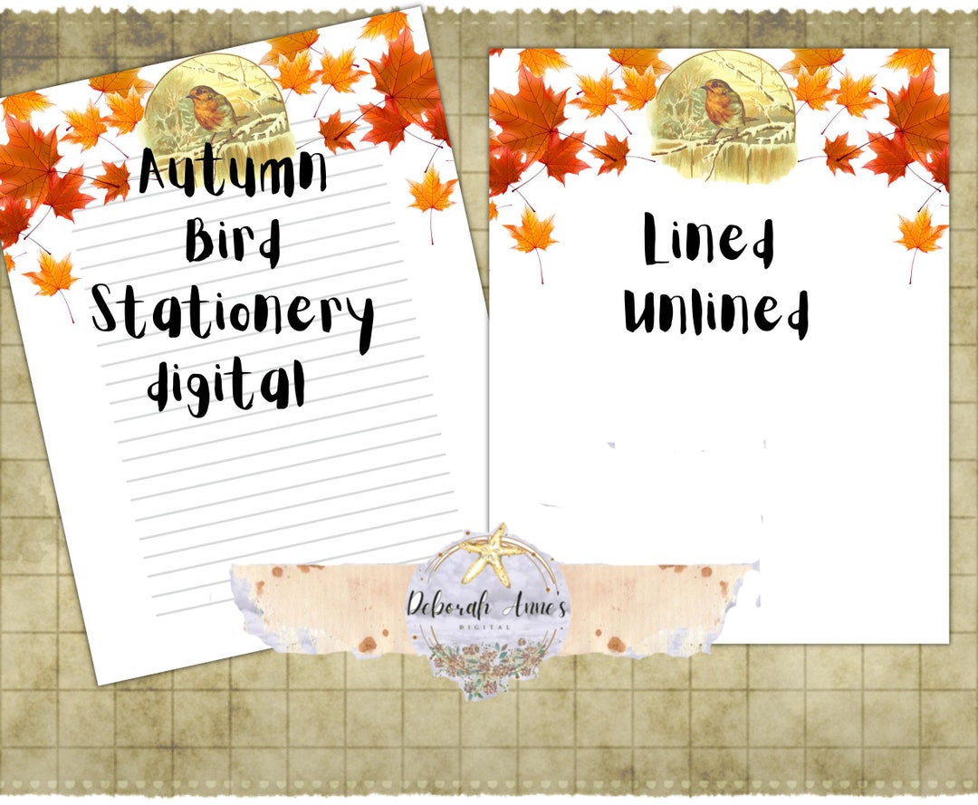 Digital Autumn Fall Bird Leaves Stationery Printable Writing Paper ...