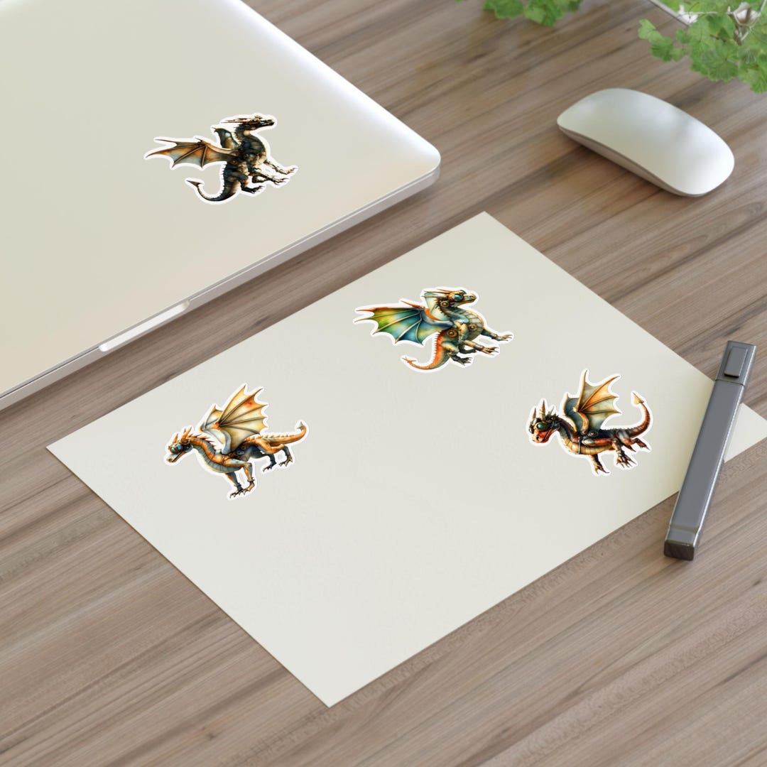 Steampunk Dragon Sticker Sheet | Fantasy Watercolor Illustrations - Etsy