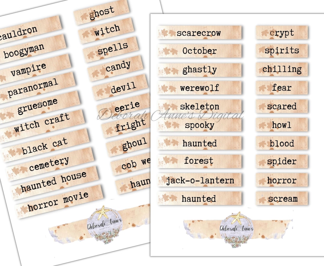 Printable Halloween Words Labels, Typewriter Font (zip File) - Etsy