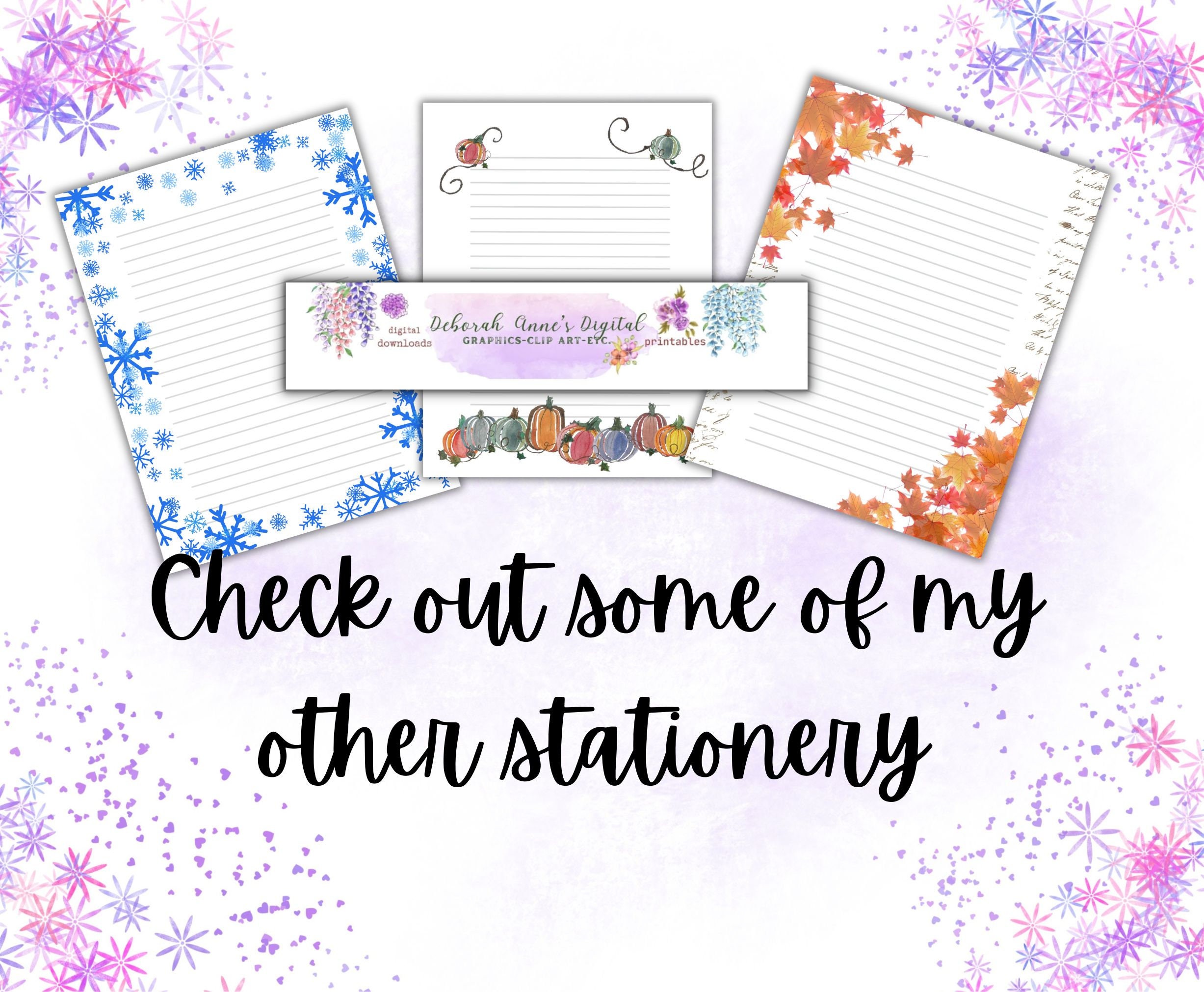 Digital Light Blue Floral Border Stationery Writing Paper Lined and ...