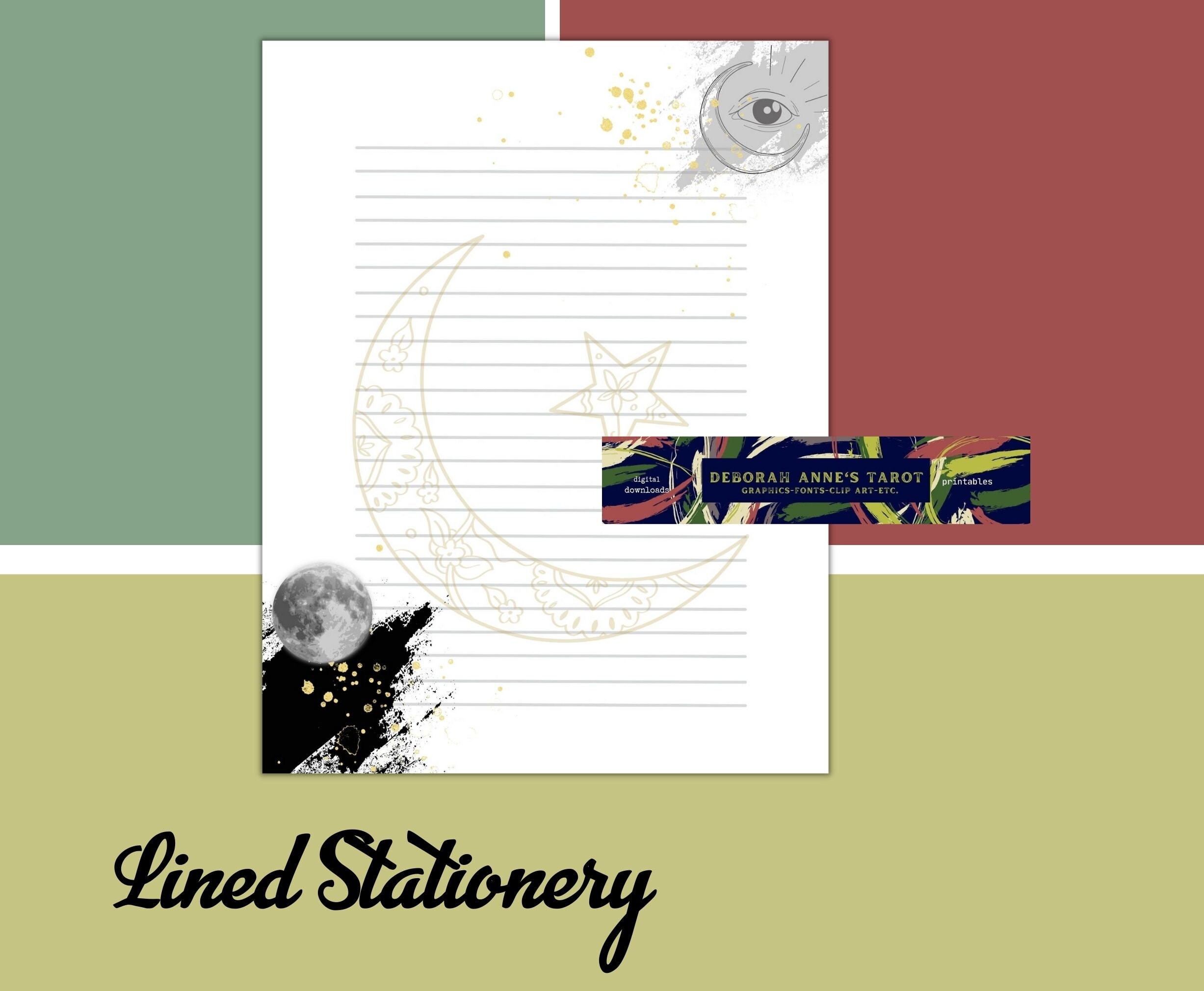 Moon Celestial Printable Digital Stationery Writing Note Paper 8.5x11 ...