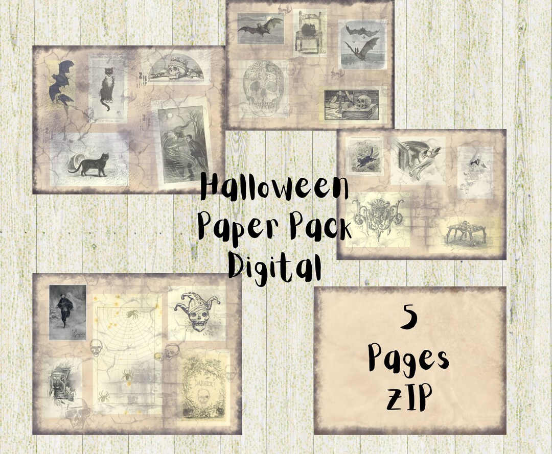 Printable Halloween Paper Pack 5 Signatures Junk Journal Bats Cats ...