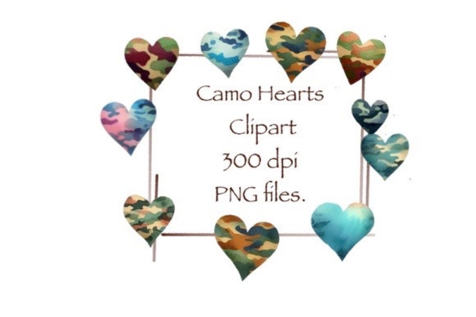 Digital Pretty Camo Camouflage Hearts Digital Clipart PNG Files ...