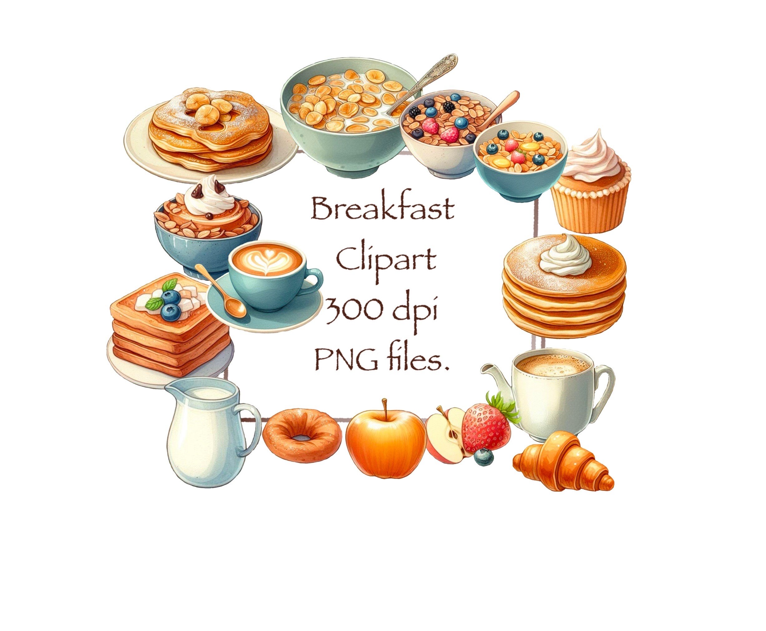Digital Watercolor Breakfast Digital Clipart Cereal Pancakes French ...