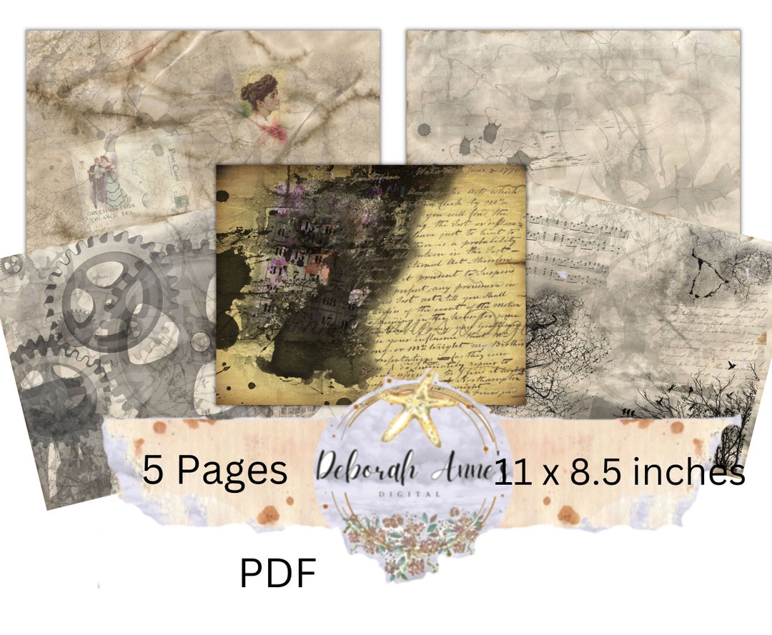 Digital Paper Pack Junk Journal Signatures Scrapbooking Digi Set PDF 5 ...