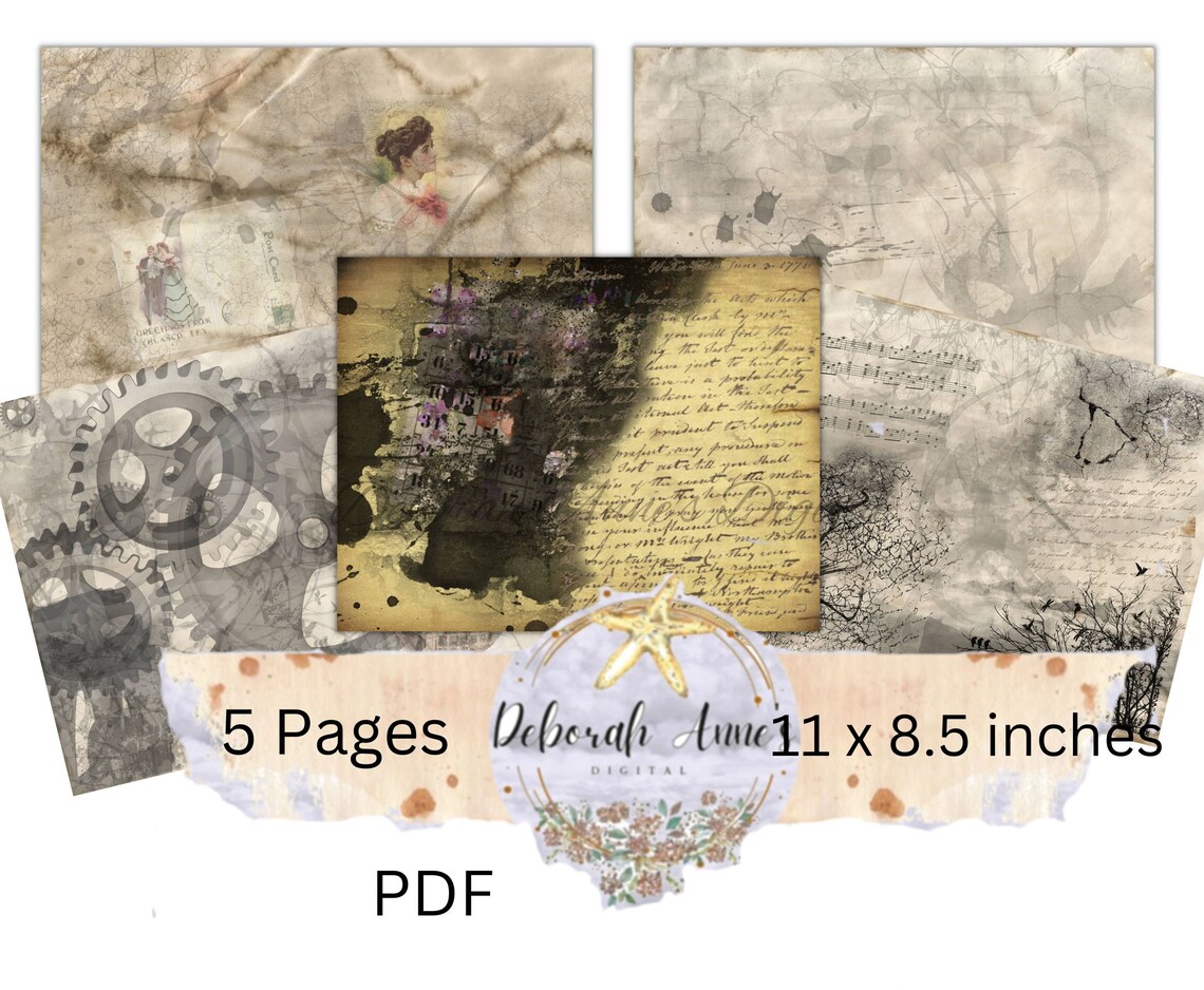 Digital Paper Pack Junk Journal Signatures Scrapbooking Digi Set PDF 5 ...