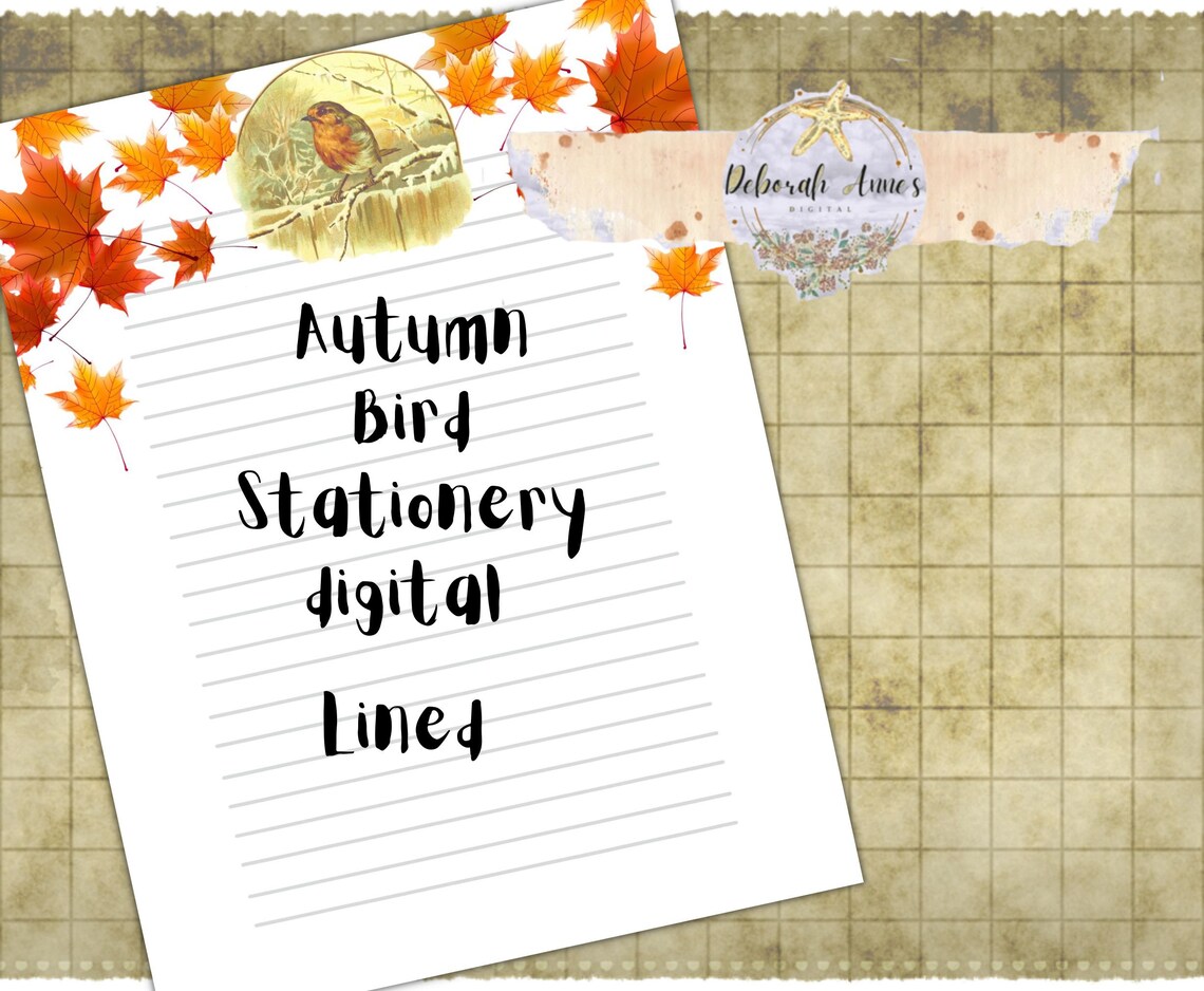 Digital Autumn Fall Bird Leaves Stationery Printable Writing Paper ...
