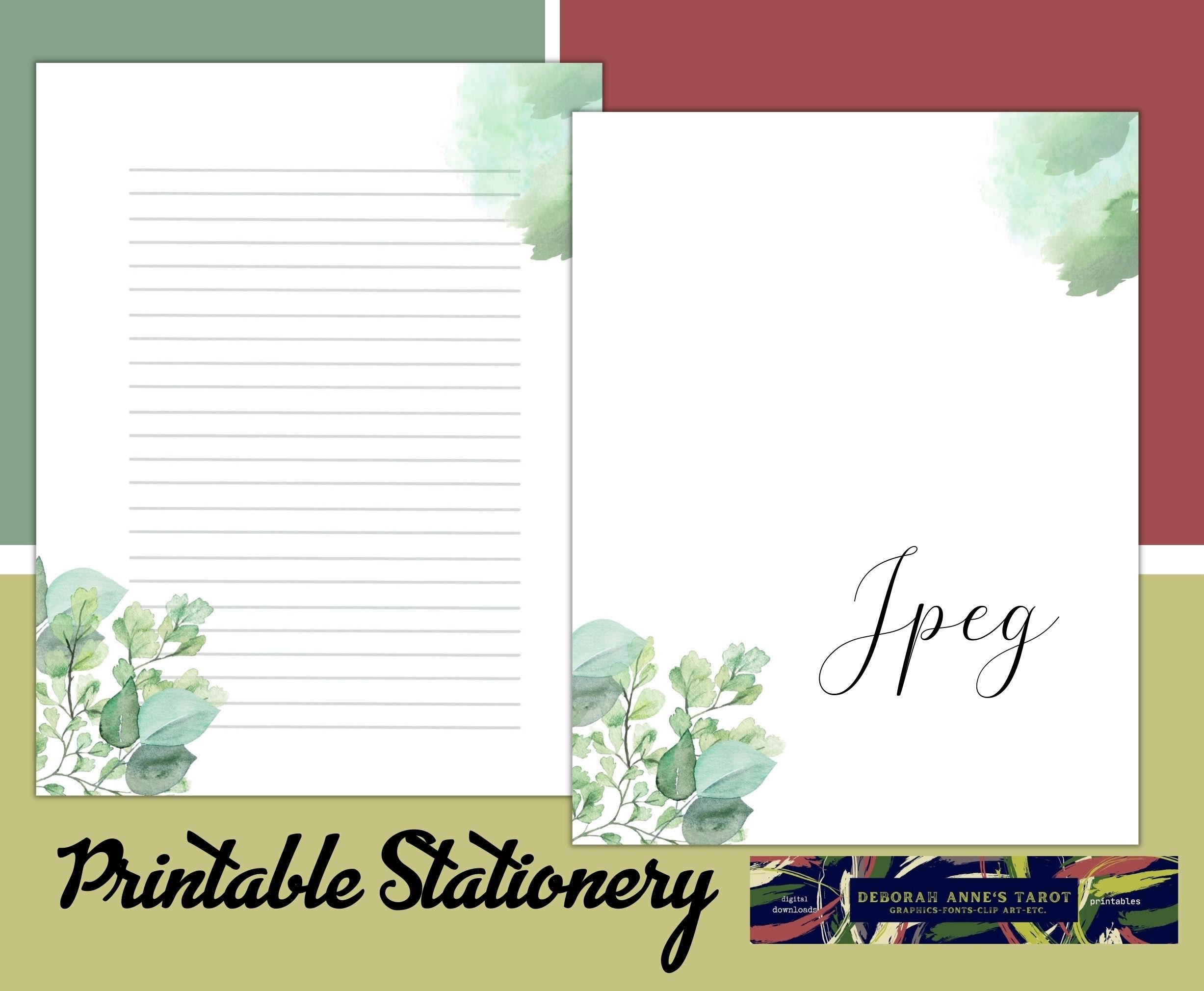Printable Green Leaves Digital Set Lined Unlined Writing Paper Notes 8 ...