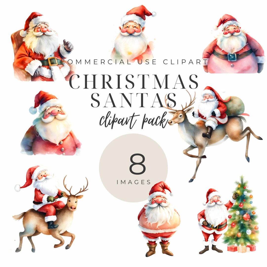 8 Digital Christmas Santas Clipart Pack - Etsy Australia
