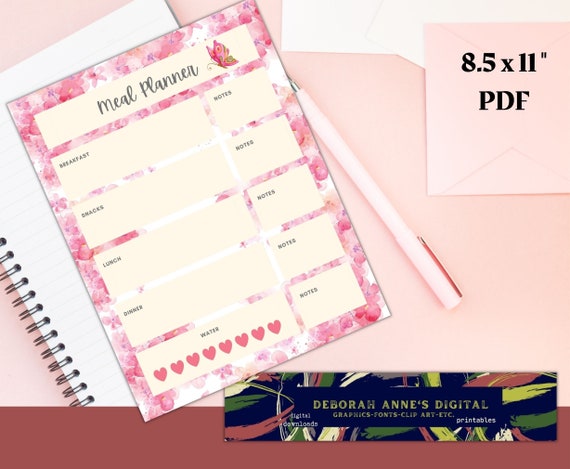 Printable Menu Planner Page Breakfast Lunch Dinner Snacks | Etsy