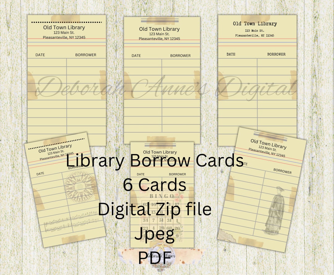 Digital Library Card Borrower Printable Junk Journal Scrapbooking - Etsy