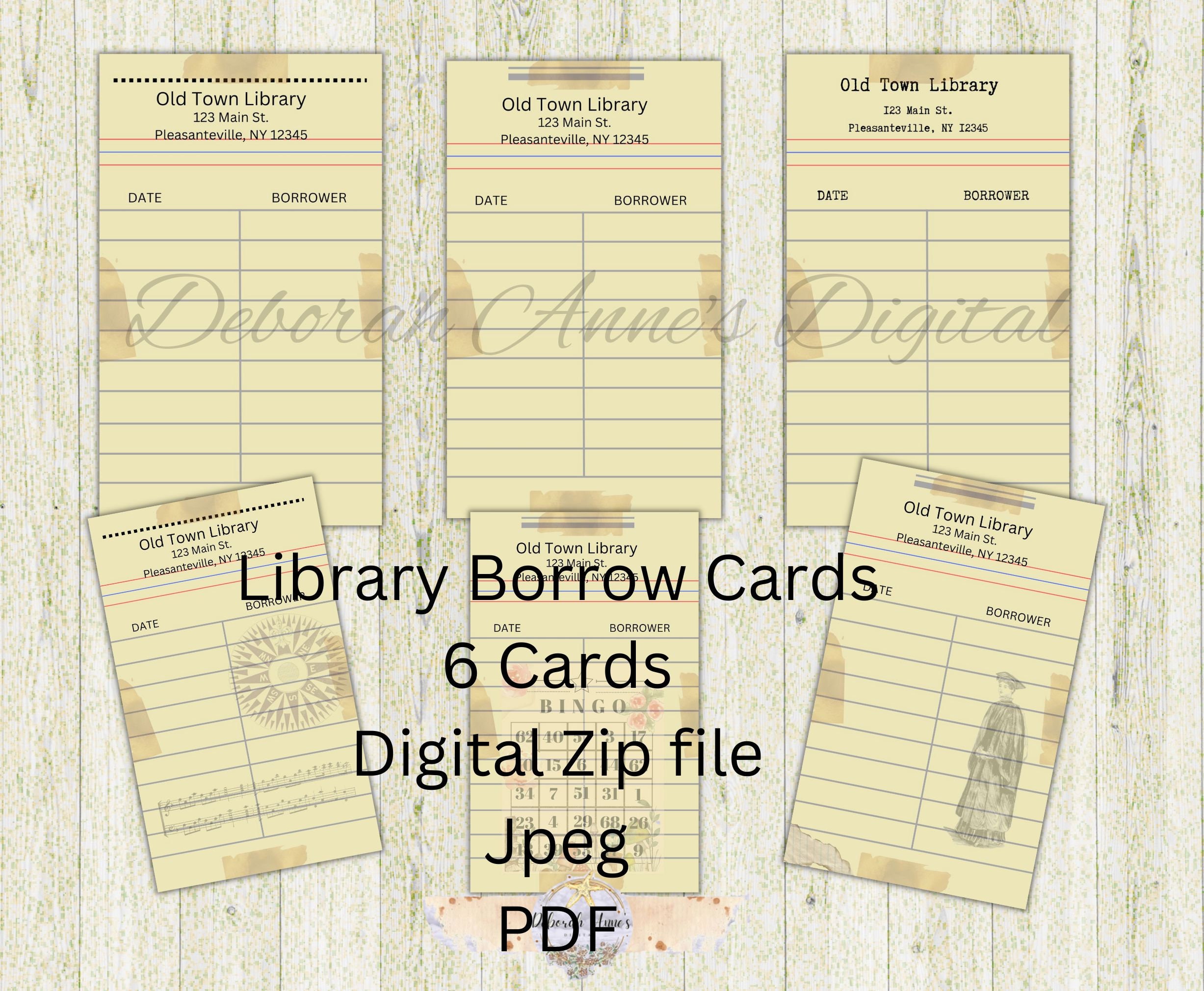 Digital Library Card Borrower Printable Junk Journal Scrapbooking - Etsy