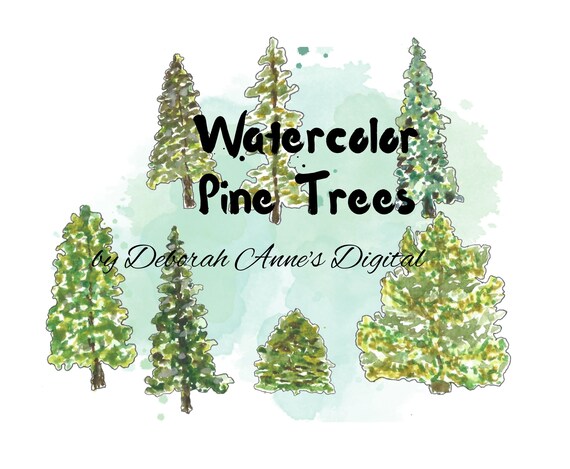 Digital Watercolor Pine Trees Printable PDF 300DPI - Etsy