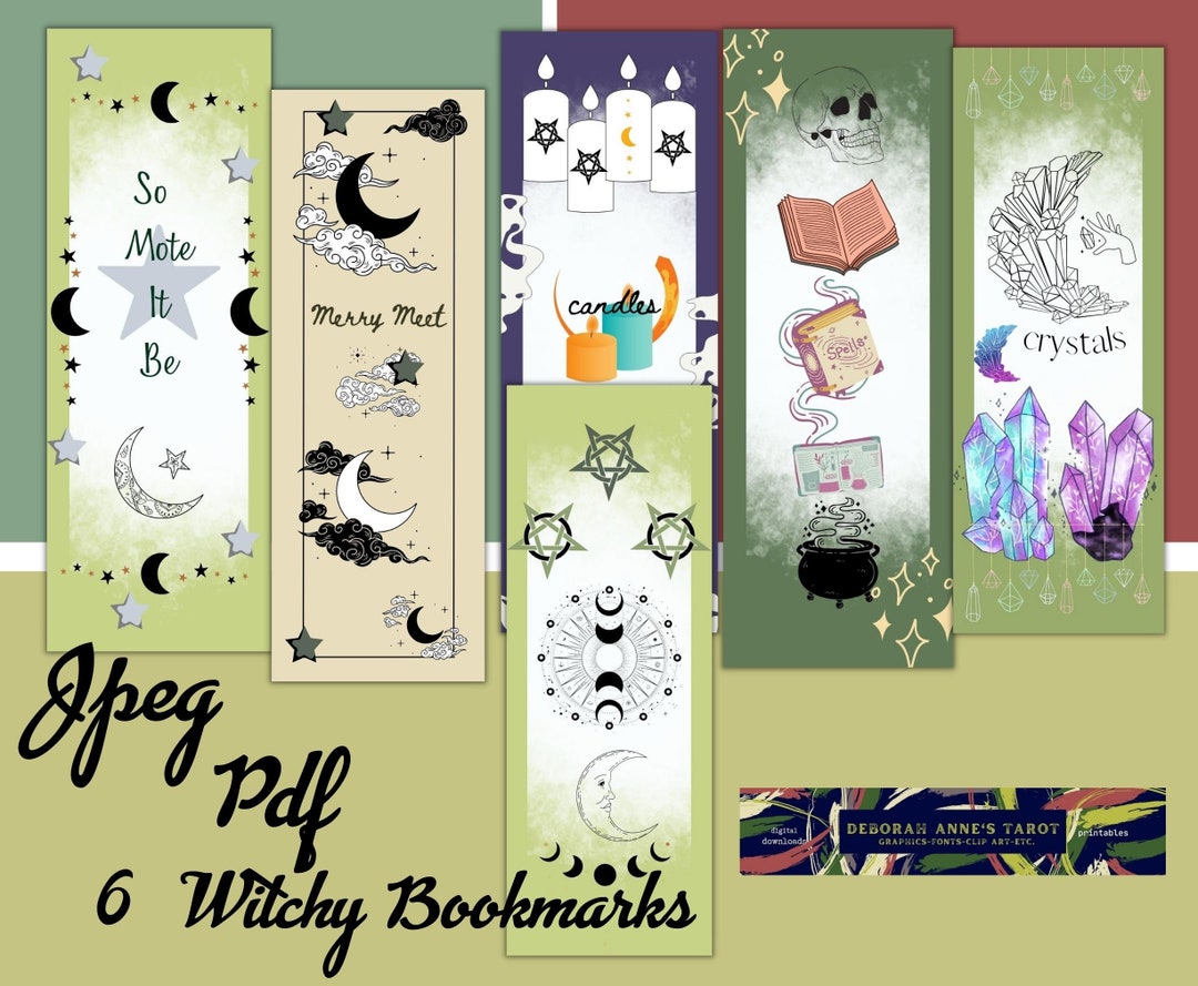 Printable Digital Witchy Wiccan Pagan 6 Bookmarks Candles Moon ...