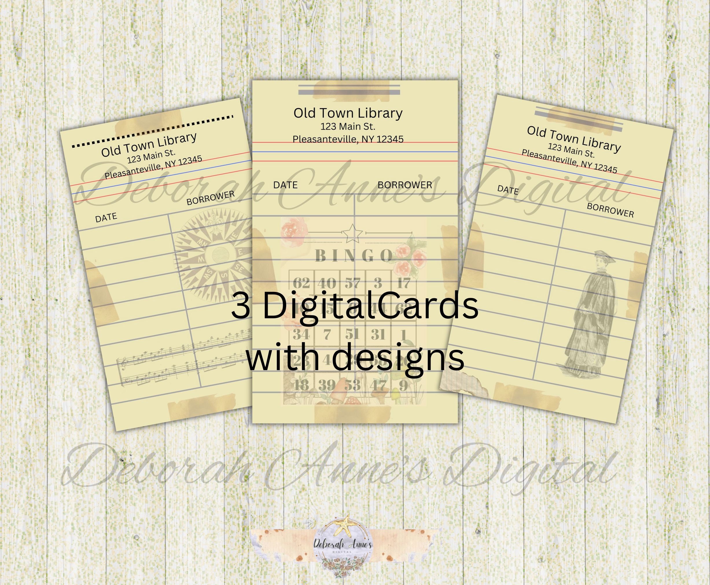 Digital Library Card Borrower Printable Junk Journal Scrapbooking Cards ...
