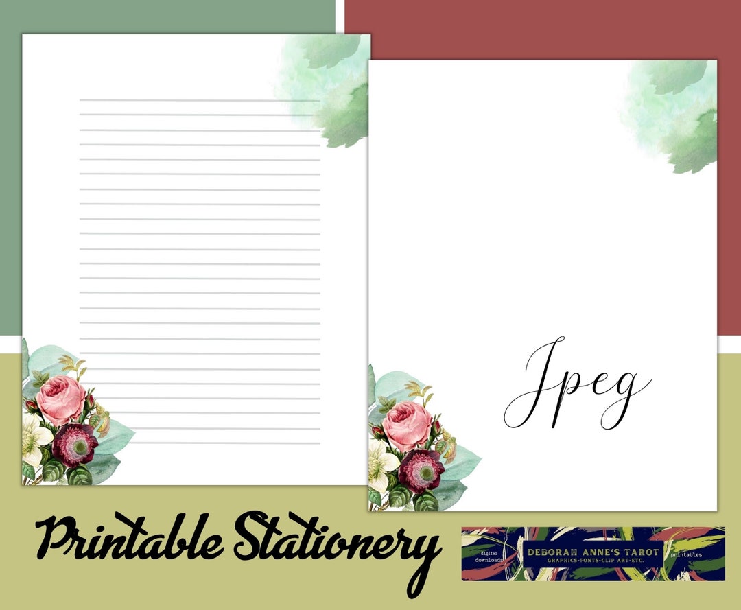 Digital Pink and Red Roses Printable Stationery Lined Unlined Writing ...