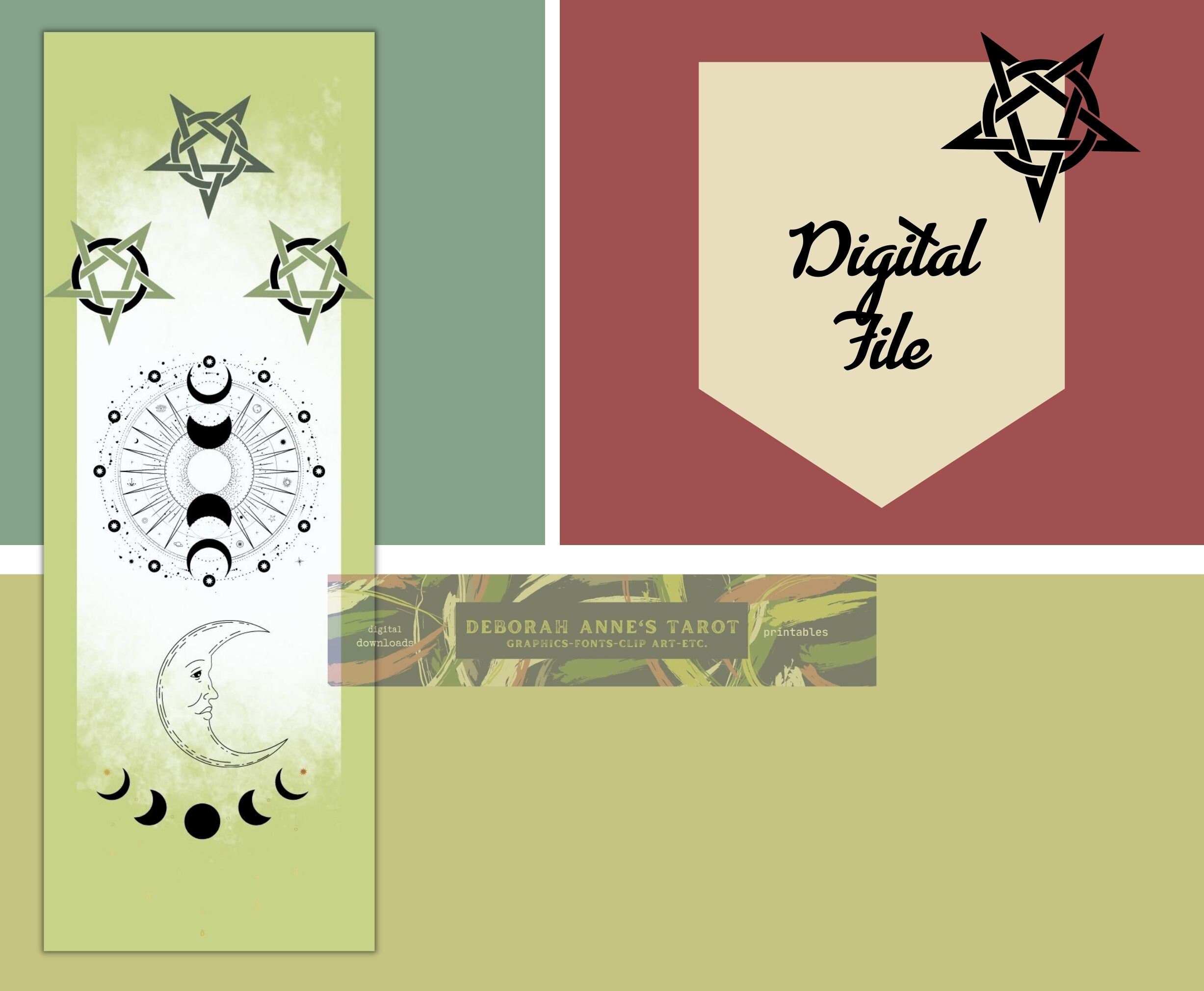 Printable Digital Witchy Wiccan Pagan 6 Bookmarks Candles Moon ...
