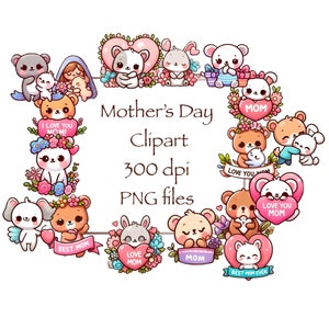 Cute Mothers Day Clipart Bears Mommy Mama Digital Download - Etsy