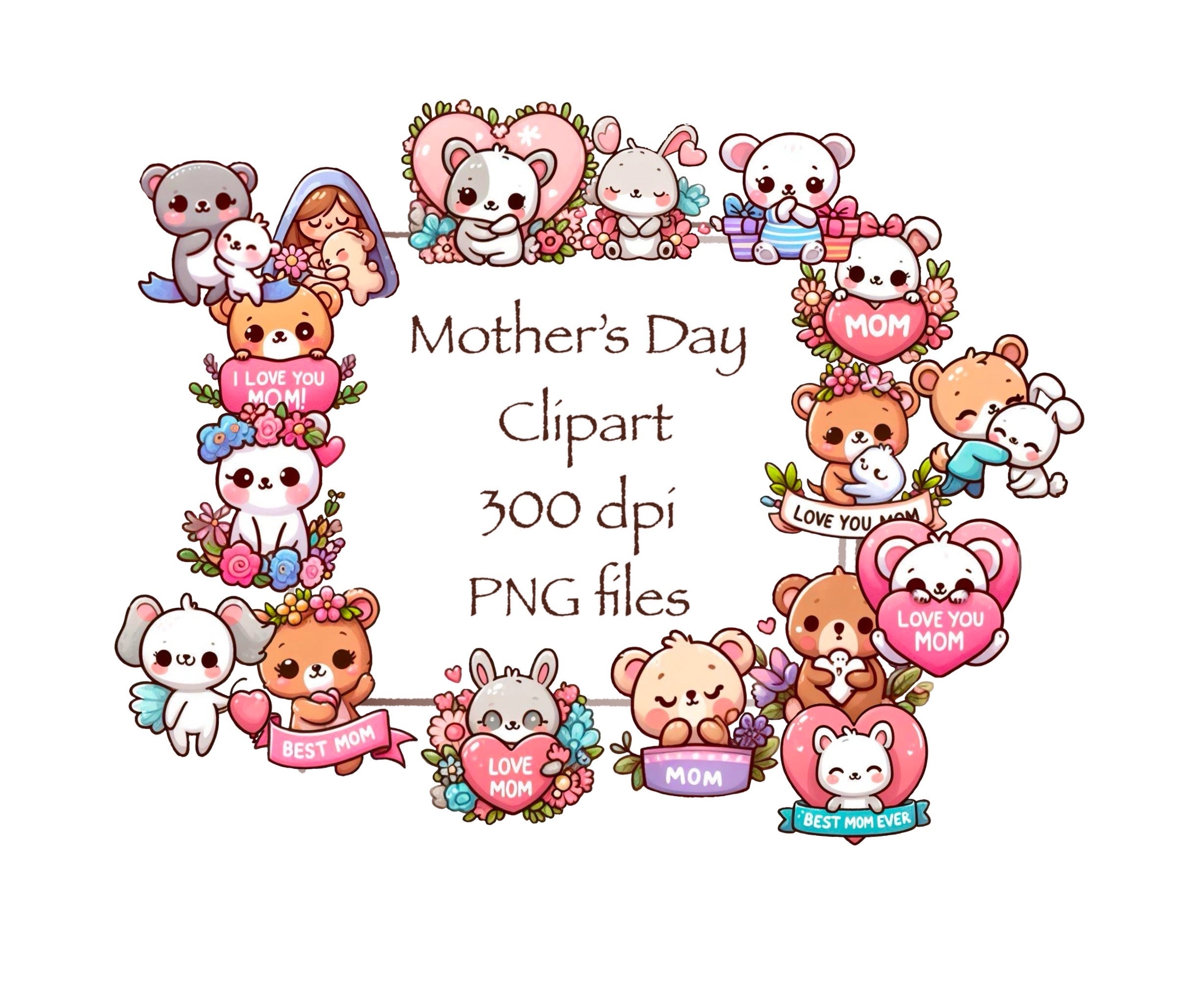 Cute Mother’s Day Clipart Bears Mommy Mama Digital Download - Etsy