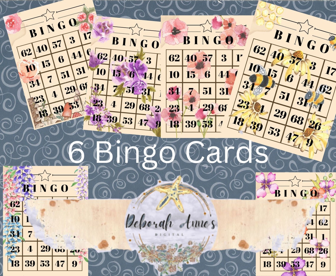 Floral Bingo Cards for Junk Journal, Watercolor Flowers (JPEG Digital ...