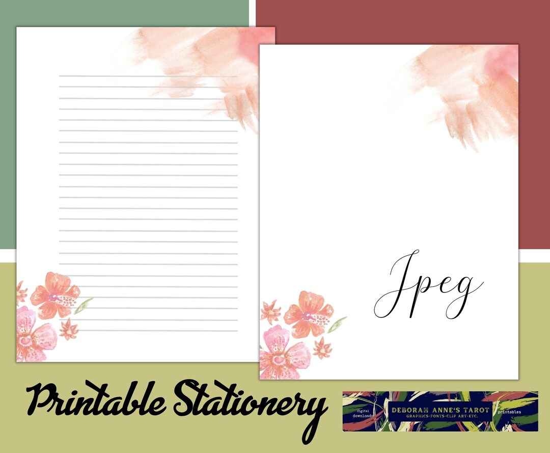 Printable Pink Floral Stationery 8.5x11 Lined Unlined Writing Paper ...